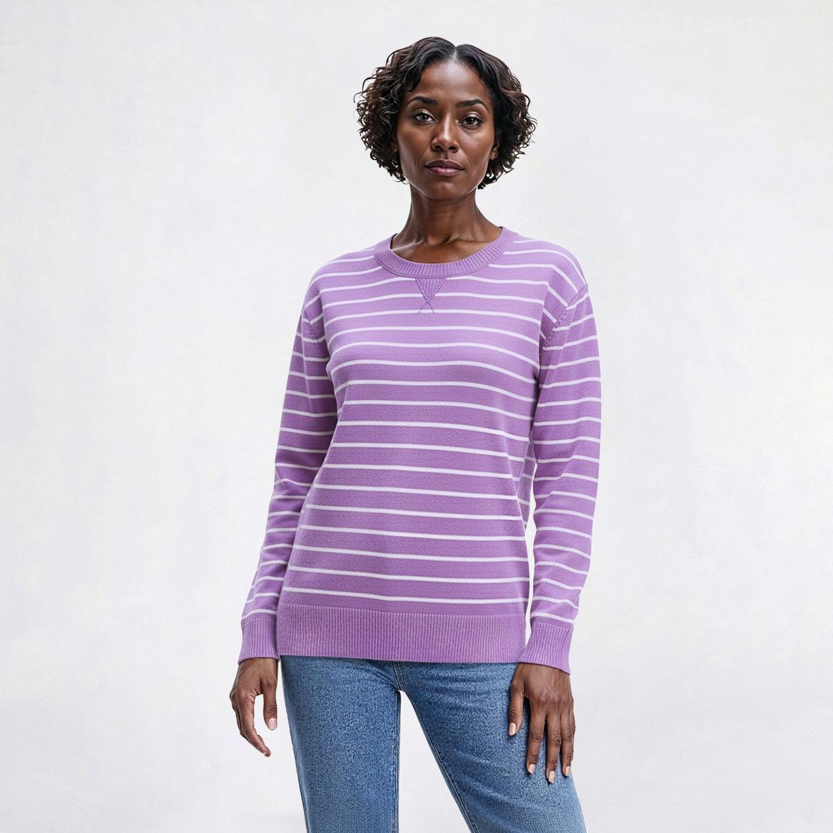 Click here for Womens Emily Daniels Long Sleeve Stripe Hacci Crew... prices